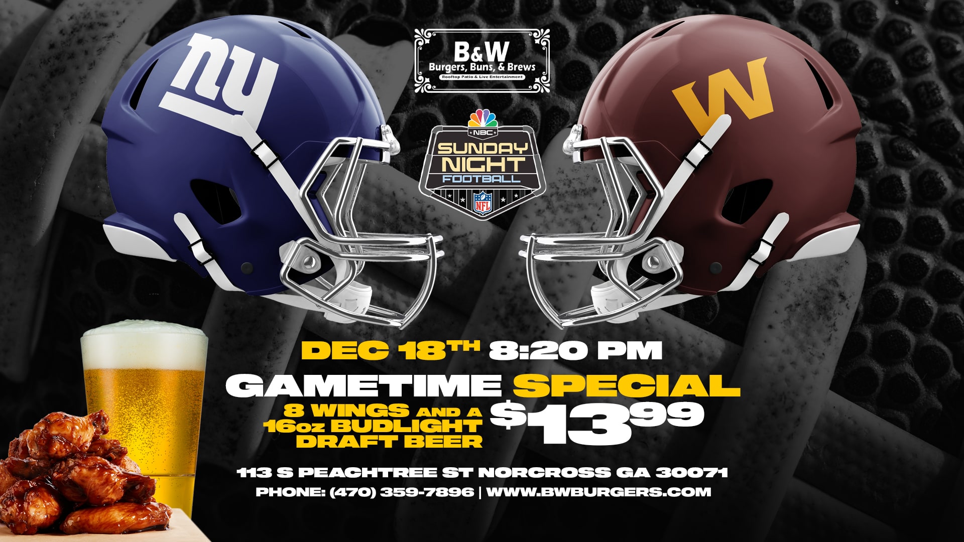 Sunday Night Football | B & W Burgers